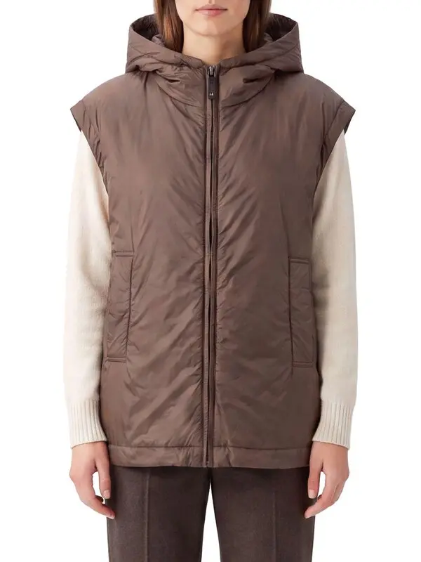 Max Mara Padded Hooded Vest - Brown