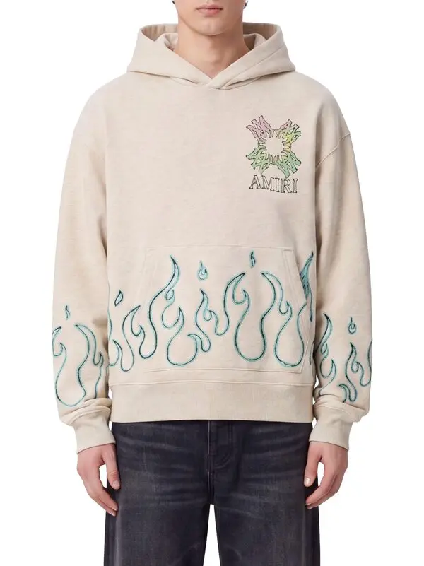 Amiri Hooded Sweatshirt With Flame Embroidery - Ivory