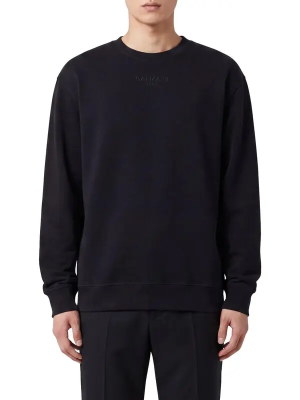 Balmain Relaxed Fit Cotton Crewneck Sweatshirt With Ribbed Trims - Black