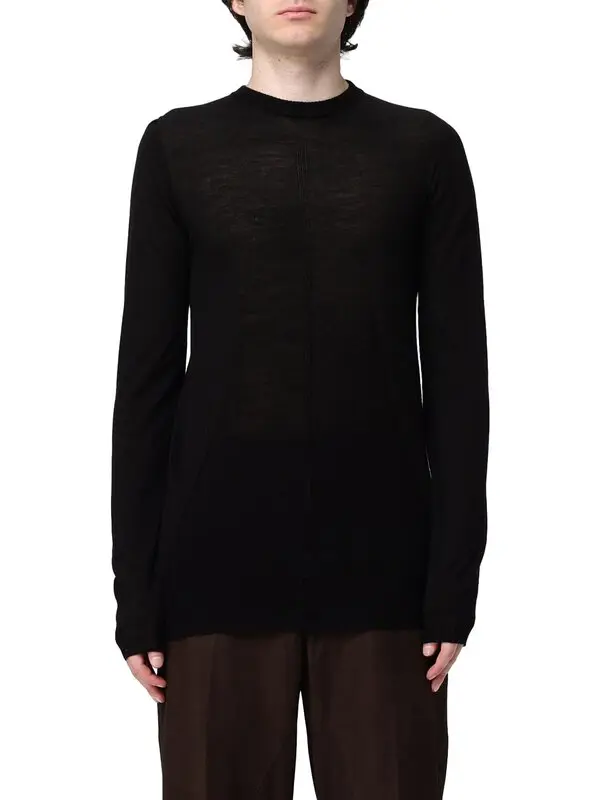 Rick Owens Crewneck Merino Wool Jumper With Long Sleeves And Dropped Shoulders - Black