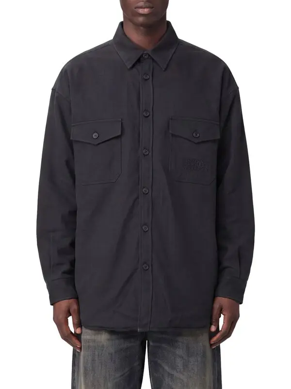 MAISON MARGIELA Striped Merino Wool Relaxed Fit Shirt - Charcoal