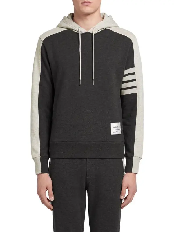 Thom Browne Cotton Hoodie With 4-bar Stripes - Grey