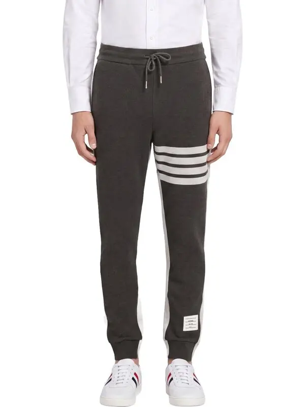 Thom Browne 4-bar Stripe Cotton Jogging Trousers With Drawstring Waist - Grey