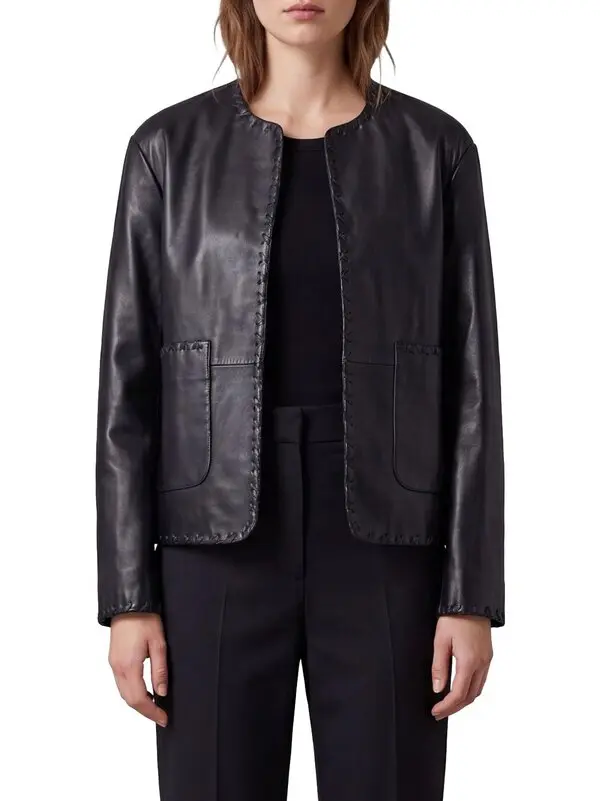 RÓHE Leather Jacket With Contrast Stitching - Black