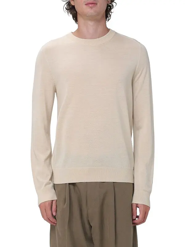 Paul Smith Crewneck Jumper In Pure Merino Wool With Ribbed Trims - Beige