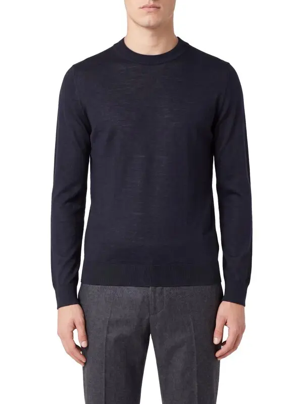 Paul Smith Crewneck Jumper In Pure Merino Wool With Ribbed Trims - Black