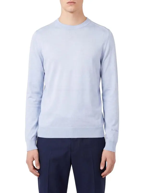 Paul Smith Crewneck Jumper In Pure Merino Wool With Ribbed Trims - Blue 1
