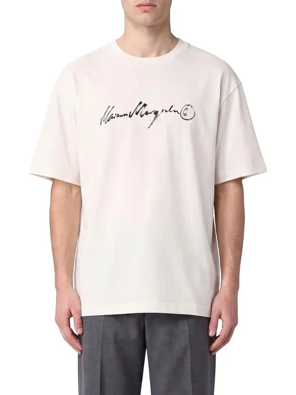 MAISON MARGIELA Cotton T-shirt With Slogan Print And Dropped Shoulders - White