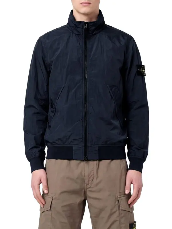 Stone Island Ultralight Windproof Nylon Bomber Jacket With High Neck And Logo - Navy