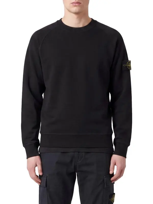 Stone Island Compass Logo Cotton Crewneck Sweatshirt - Black