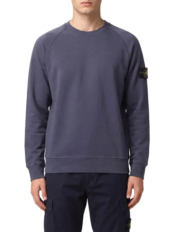 Stone Island Compass Logo Cotton Crewneck Sweatshirt - Blue