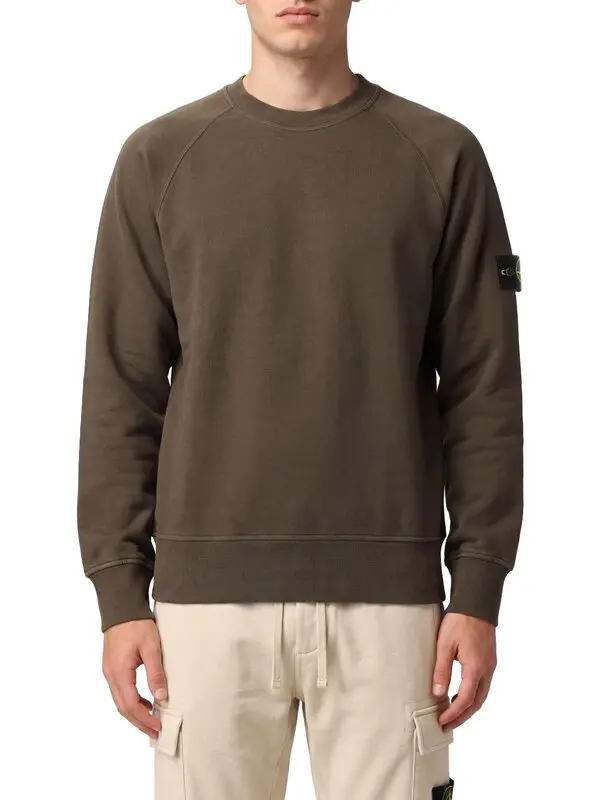 Stone Island Compass Logo Cotton Crewneck Sweatshirt - Grey