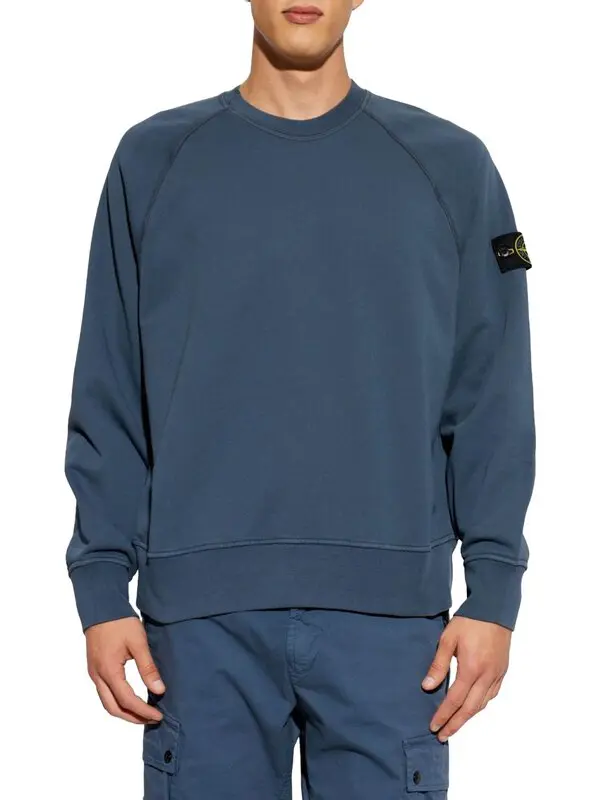 Stone Island Compass Logo Cotton Crewneck Sweatshirt - Navy