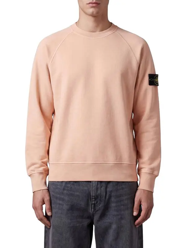 Stone Island Compass Logo Cotton Crewneck Sweatshirt - Pink