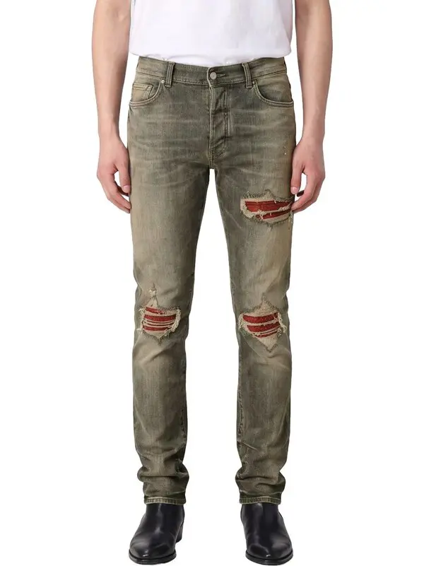 Amiri Distressed Flared Jeans With Plaid Underlay - Black