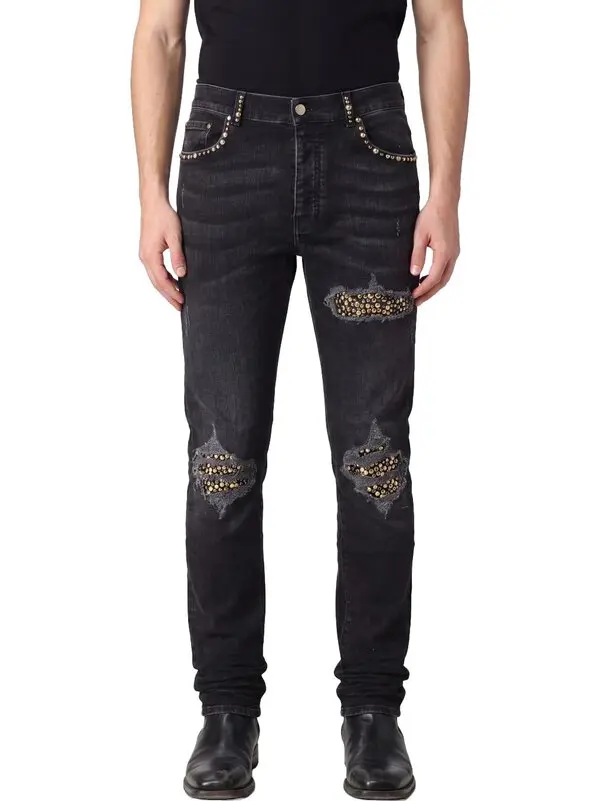 Amiri Skinny Fit Embroidered And Studded Denim Jeans - Black