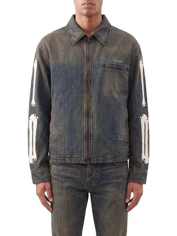 Amiri Vintage Denim Shirt Jacket With Logo And Graphic Print - Blue