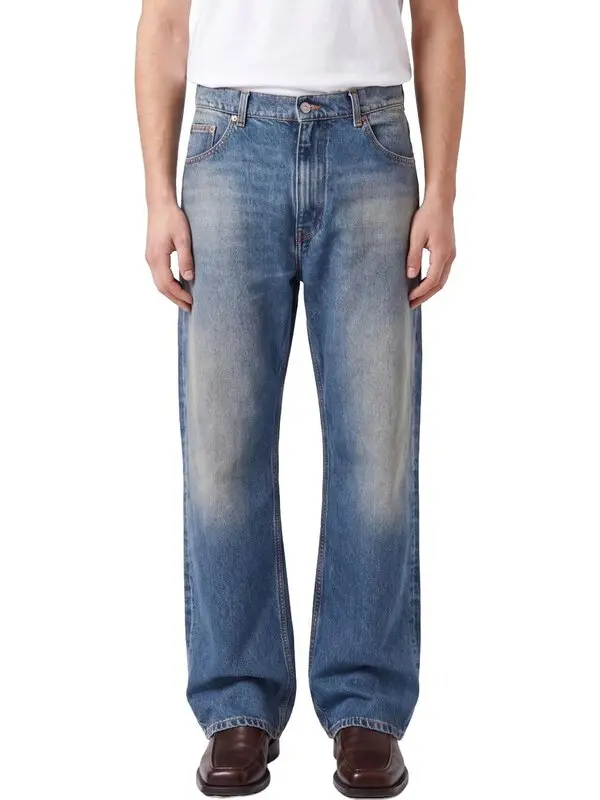 MAISON MARGIELA Wide Leg Denim Jeans With Numeric Logo - Blue