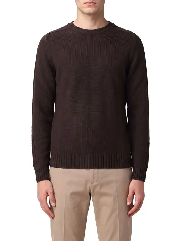 DONDUP Long-sleeved Crewneck Cotton Knit Jumper With Ribbed Trims - Brown