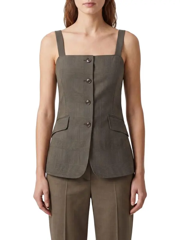 Max Mara Prince Of Wales Check Virgin Wool Waistcoat - Green