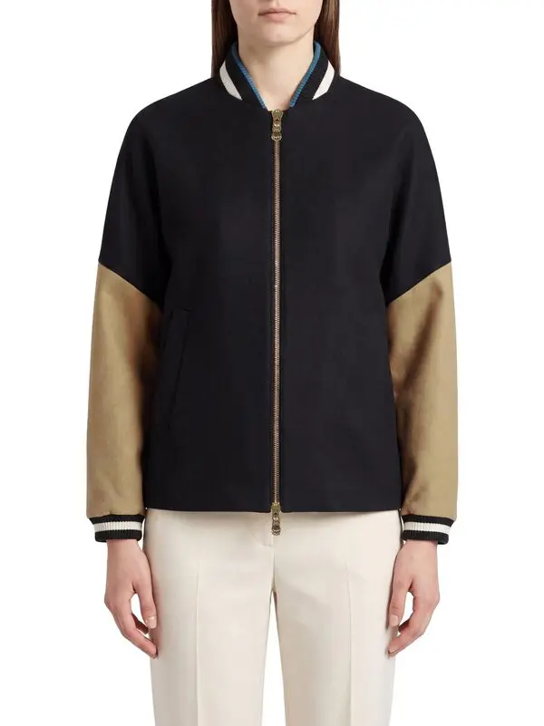 La DoubleJ Bi-color Virgin Wool Bomber Jacket - Blue