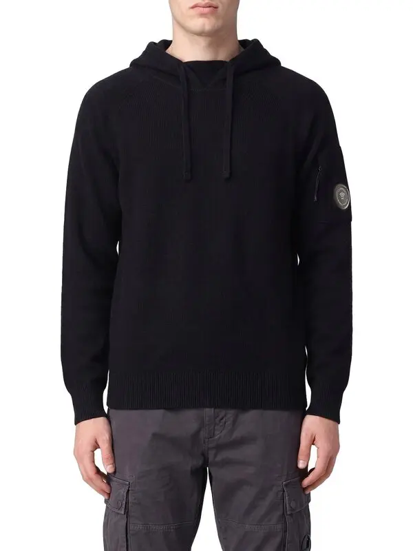 C.P. COMPANY Wool Blend Knit Hoodie With Kangaroo Pocket - Black
