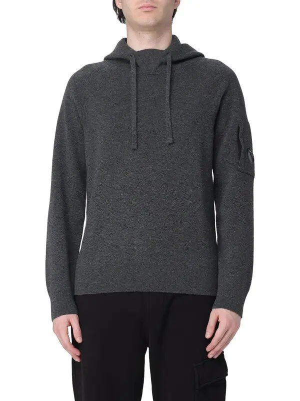 C.P. COMPANY Wool Blend Knit Hoodie With Kangaroo Pocket - Grey