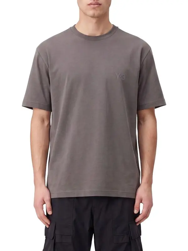 Y3 Crewneck Cotton T-shirt With Short Sleeves And Tone-on-tone Logo - Grey