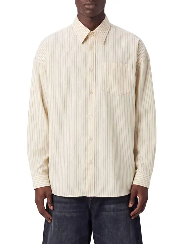 SUNFLOWER Relaxed Fit Striped Tencel Shirt With Patch Pocket - White