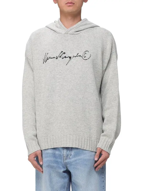 MAISON MARGIELA Knitted Wool Blend Hoodie With Logo - Grey