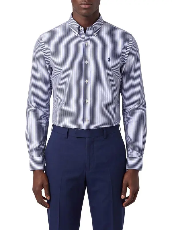 Polo Ralph Lauren Striped Stretch Cotton Shirt With Embroidered Pony Logo - Blue