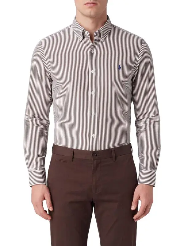 Polo Ralph Lauren Striped Stretch Cotton Shirt With Embroidered Pony Logo - Brown