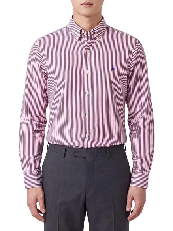 Polo Ralph Lauren Striped Stretch Cotton Shirt With Embroidered Pony Logo - Red