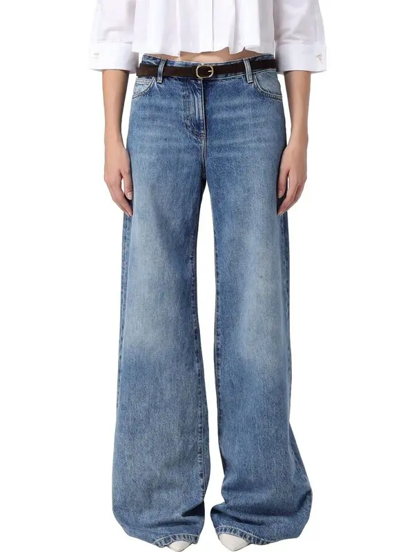 Elisabetta Franchi Wide Leg Jeans With Belt - Blue