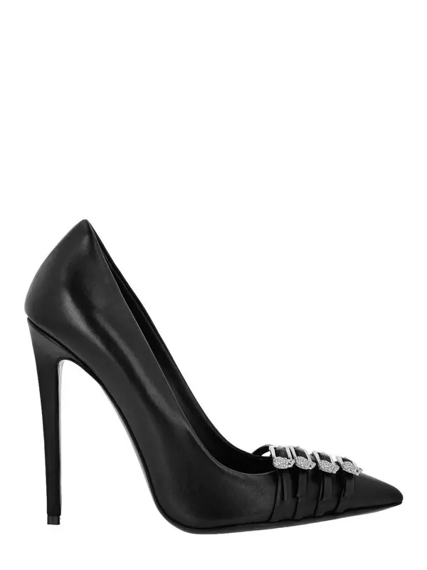 Philipp Plein Nappa Leather Court Shoes With Stiletto Heel And Skull Application - Black