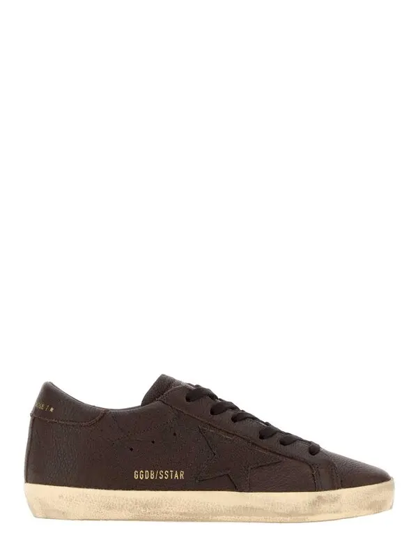 GOLDEN GOOSE Super-star Grained Leather Sneakers With Distressed Effect - Brown