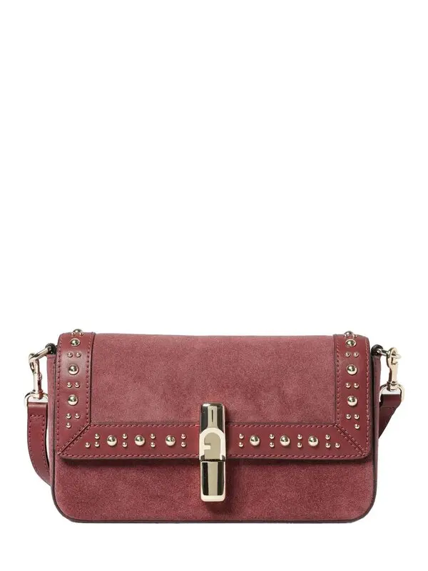 Furla Iride Small Suede Shoulder Bag With Studded Embroidery - Red