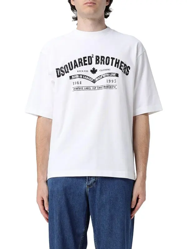 Dsquared2 Cotton Crewneck T-shirt With Contrasting Logo And Dropped Shoulders - White