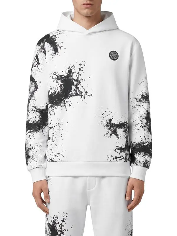 PLEIN SPORT Abstract Print Cotton Hoodie - White