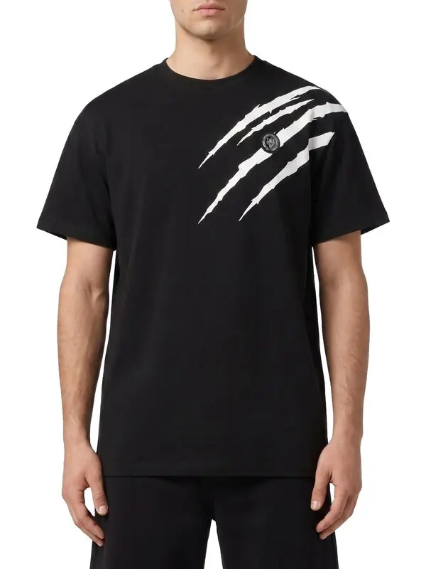 PLEIN SPORT Cotton T-shirt With Graphic Print And Hexagon Logo On The Back - Black