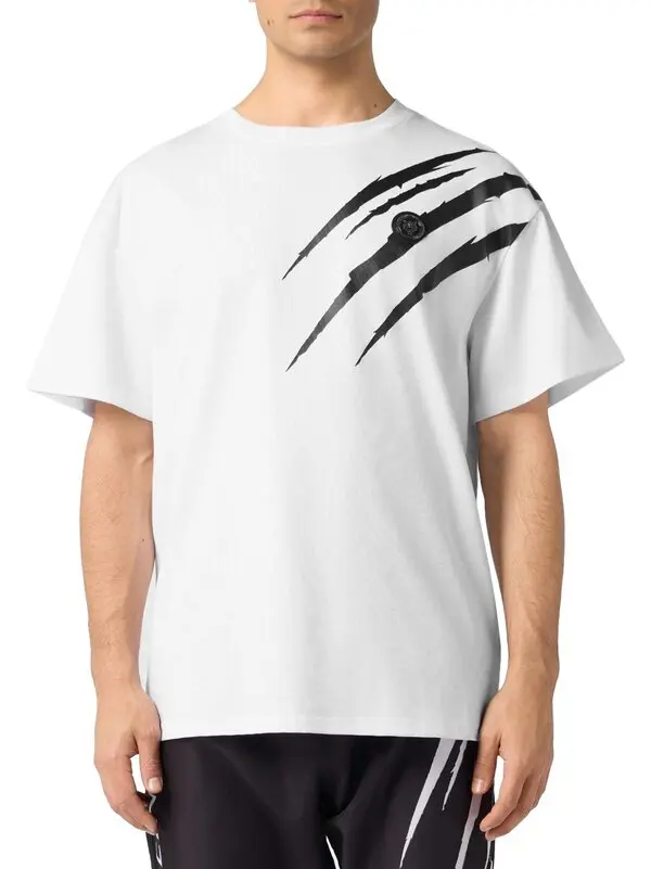 PLEIN SPORT Cotton T-shirt With Graphic Print And Hexagon Logo On The Back - White