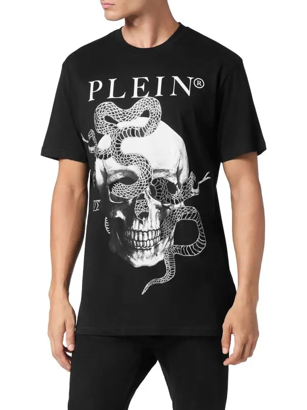 Philipp Plein Cotton T-shirt With Skull Print And Rhinestone Embellishments - Black