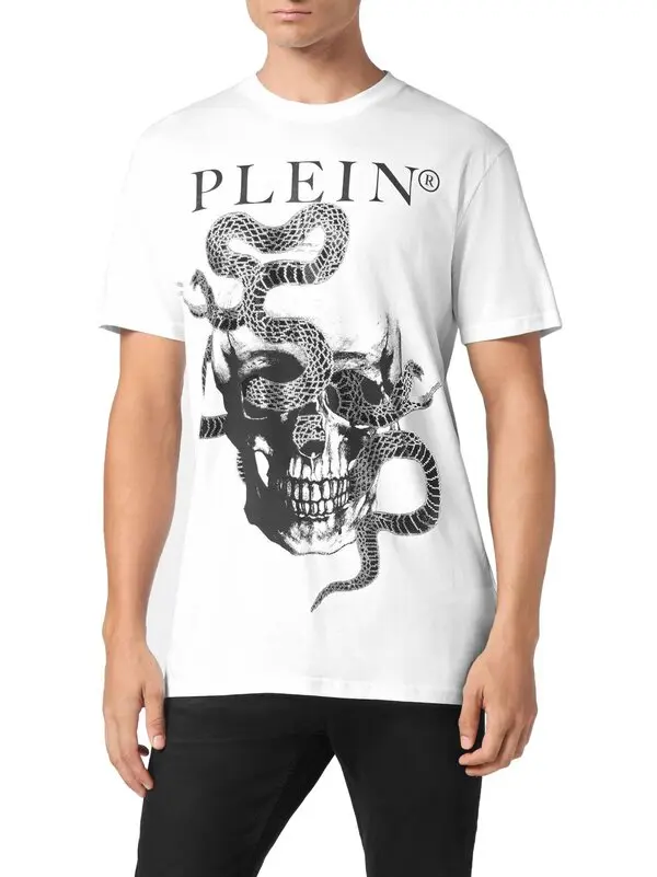 Philipp Plein Cotton T-shirt With Skull Print And Rhinestone Embellishments - White