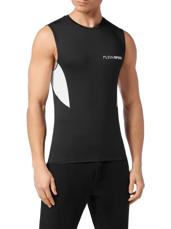 PLEIN SPORT Slim Fit Cotton Tank Top With Contrast Logo - Black