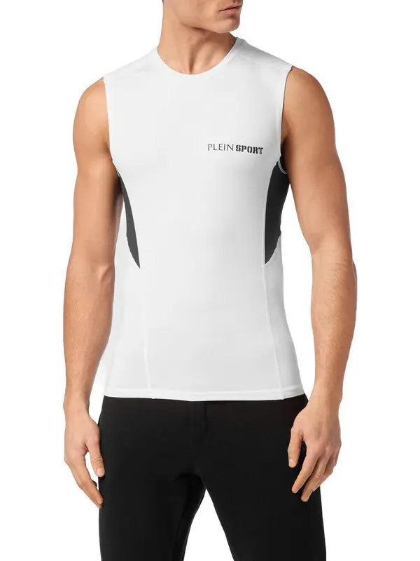 PLEIN SPORT Slim Fit Cotton Tank Top With Contrast Logo - White