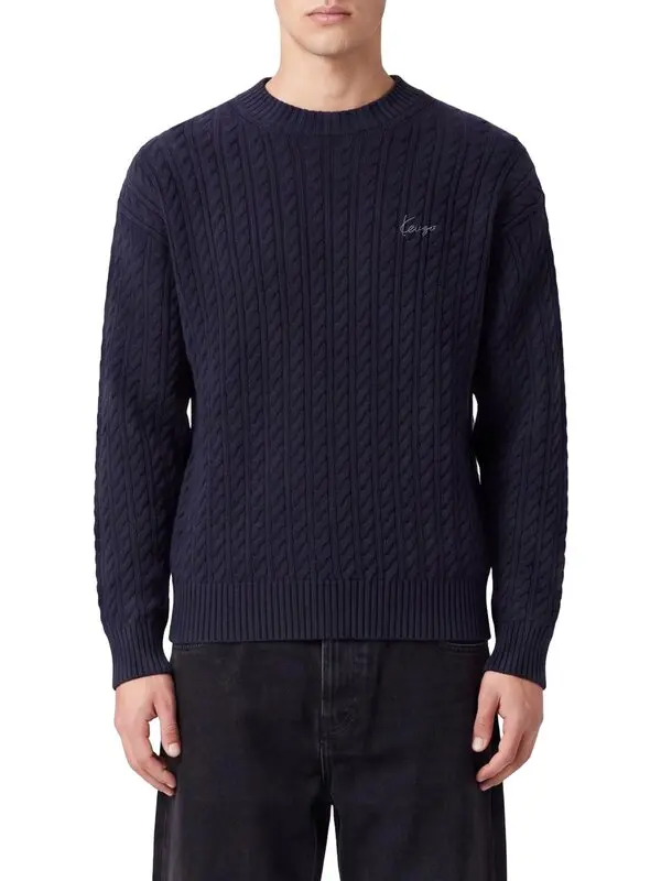 Kenzo Embroidered Logo Cotton And Wool Blend Crewneck Jumper - Black