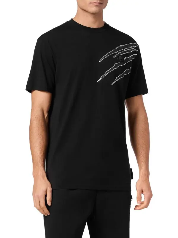 PLEIN SPORT Slim Fit Cotton T-shirt With Graphic Print And Dropped Shoulders - Black 1