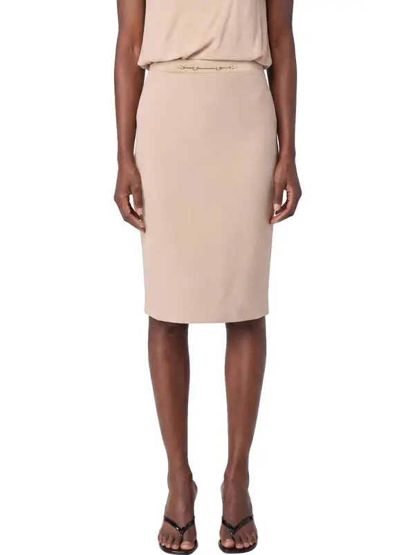 Elisabetta Franchi High-waisted Crêpe Midi Pencil Skirt With Slit - Nude