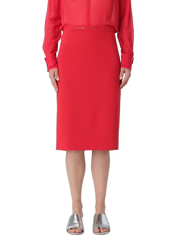 Elisabetta Franchi High-waisted Crêpe Midi Pencil Skirt With Slit - Red