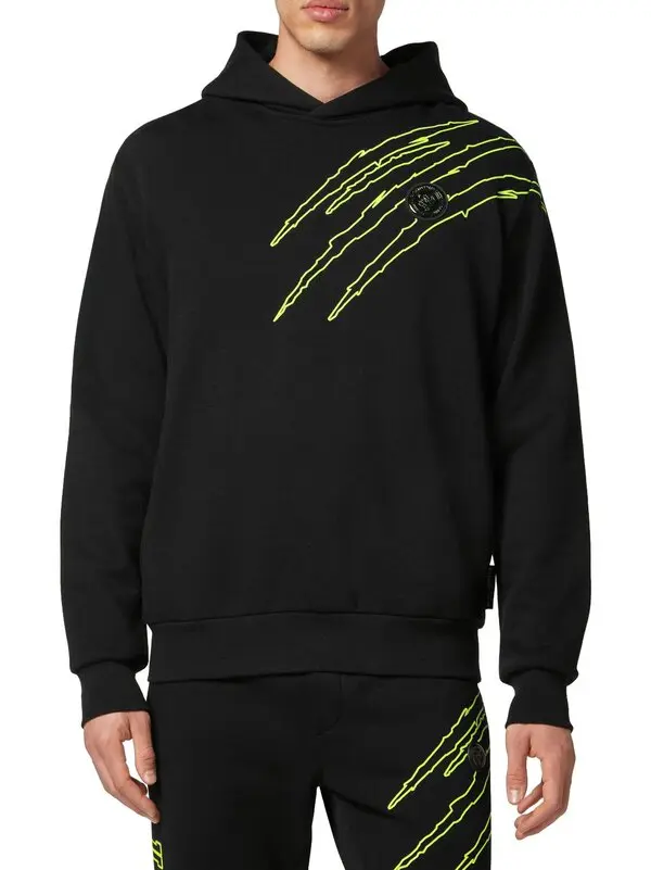 PLEIN SPORT Cotton Hoodie With Graphic Print And Hexagon Logo - Black